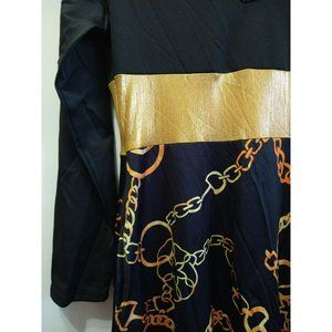 Rosewe | Dresses | Modest Black And Gold Chain Midi Dress With Pockets ...